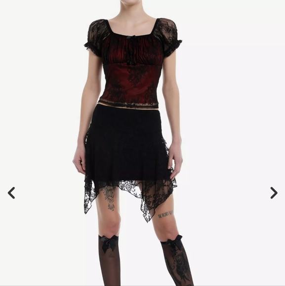 Hot Topic | Tops | Hot Topic Red Lace Mesh Witchy Goth Top Medium ...